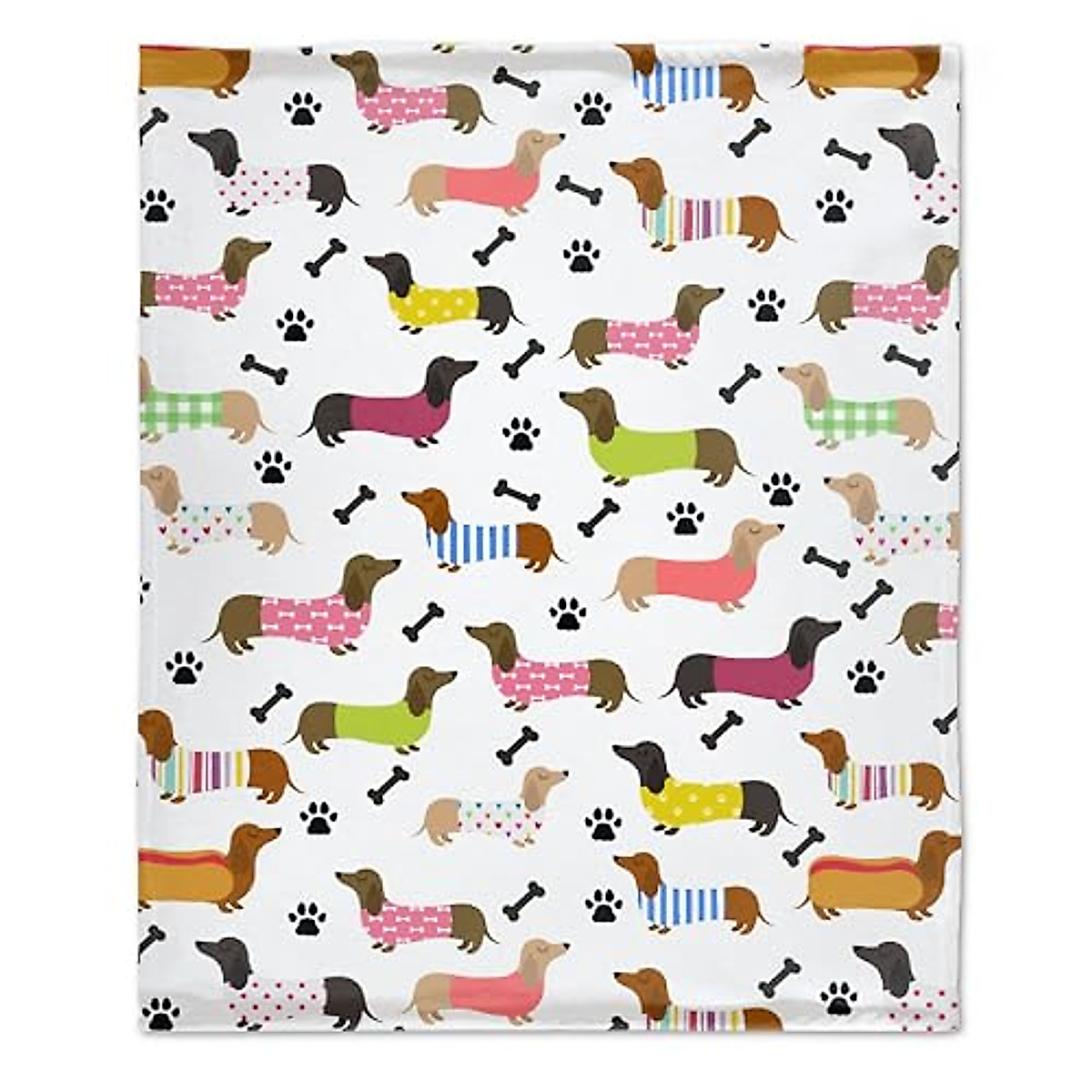 Acomfykets Dachshund Blanket Gift for Girls Boys, Dog Throw Blanket Gift for Kids Super Cozy Lightweight Flannel Paw Throws Bone Blankets for Bed Sofa Couch 40x50Inch