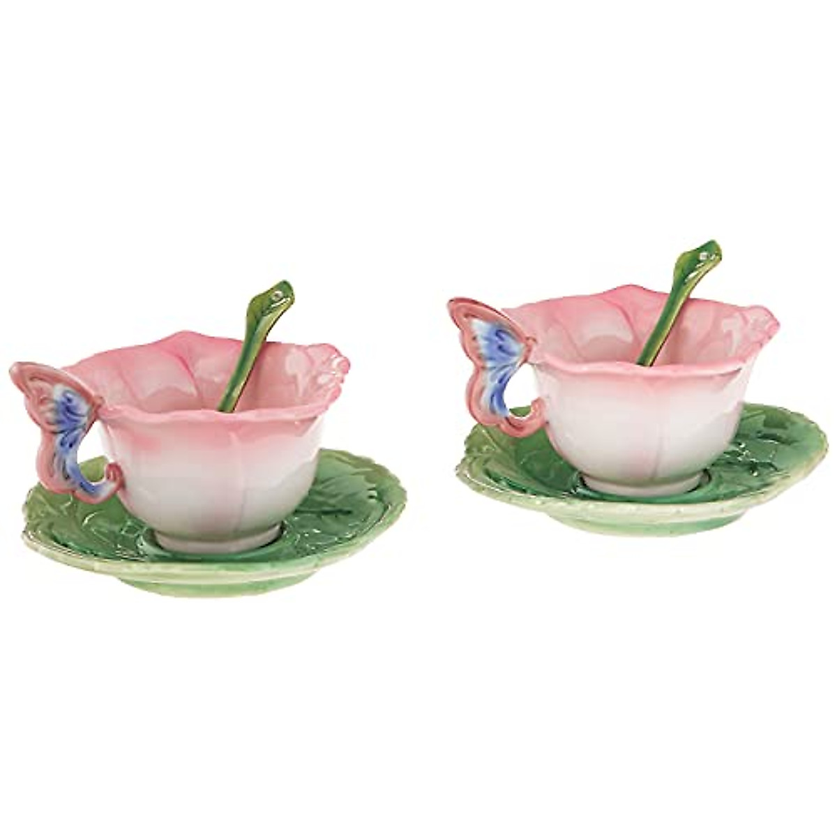 Cosmos Gifts Ceramic Rose Cup and Saucer, Set of 2