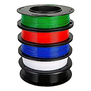 PLA 3D Printer Filament Bundle, TINMORRY PLA Filament 1.75mm, 250g x 5 Spools, Black+White+Blue+Red+Green, Net Weight 1.25kg