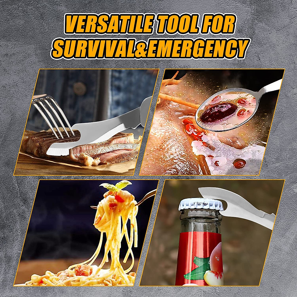 UMEINAC TECH Camping Utensils, 4 in 1 Travel Utensil Set Camping Fork Spoon Knife Set Camp Backpacking Utensils Folding Cutlery Set for Camping Hiking