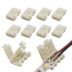 Biantie La 3528 2835 2 Pin 8mm LED Strip Connector Unwired Clips - DIY Strip to Wire Quick Solderless Connection for 12v 24v Single Color Led Strip Lights (Pack of 10)