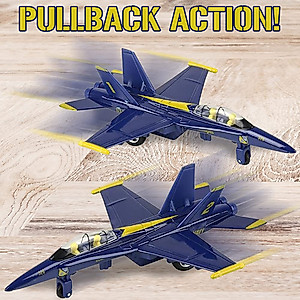 ArtCreativity Jumbo Diecast F-18 Blue Angel Jets with Pullback Mechanism, Set of 2, Diecast Metal Jet Plane Fighter Toys for Boys, Air Force Military Cake Decorations, Aviation Party Favors