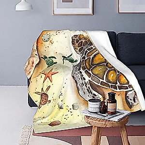 Beach Turtles Fleece Throw Blanket Soft Lightweight Warm Cozy Plush Blanket for Couch Bed Sofa 80"X60"