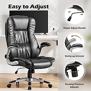 Big and Tall Office Chair - Executive Home Office Desk Chair with Flip Up Arms Ergonomic Lumbar Back Support, Heavy Duty, High Back, PU Leather, Black
