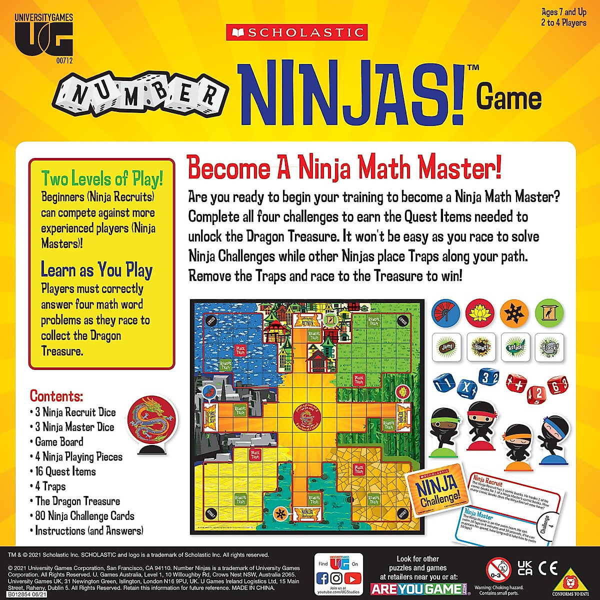 University Games | Scholastic Number Ninjas Math Master Board Game, Reinforces Mathematics Skills for Kids, for 2 to 4 Players Ages 7 and Up