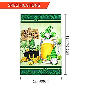 St Patricks Day Garden Flag, Lucky Irish Gnomes Shamrocks Welcome Burlap Garden Flags 12x18 Double Sided, Outdoor Small Holiday Garden Decor Flags