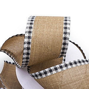 CT CRAFT LLC Burlap Plaid Buffalo Checkered Edge Wired Ribbon, 2.5" x 20 Yards x 1 Roll - Black with White, for Christmas, Home Decor, Gift Wrapping, Tree Topper Bow, Wreath, DIY Crafts