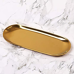 2 Pcs Stainless Steel Towel Tray Dish Plate Storage Tray Tea Tray Fruit Trays Cosmetics Jewelry Organizer, Oval , Gold