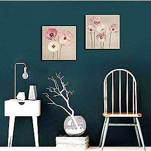 Gardenia Art - Pink Flowers Modern Canvas Wall Art 12x12 inch,2 Pcs, Stretched and Framed