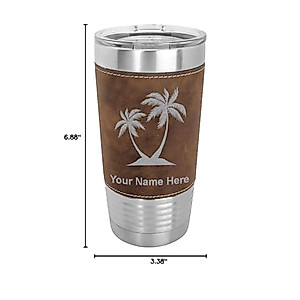 LaserGram 20oz Vacuum Insulated Tumbler Mug, Palm Trees, Personalized Engraving Included (Faux Leather, Rustic)