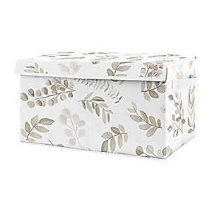 Sweet Jojo Designs Floral Leaf Boy Girl Small Fabric Toy Bin Storage Box Chest For Baby Nursery Kids Room - Ivory Cream Beige Taupe White Gender Neutral Boho Watercolor Botanical Flower Woodland