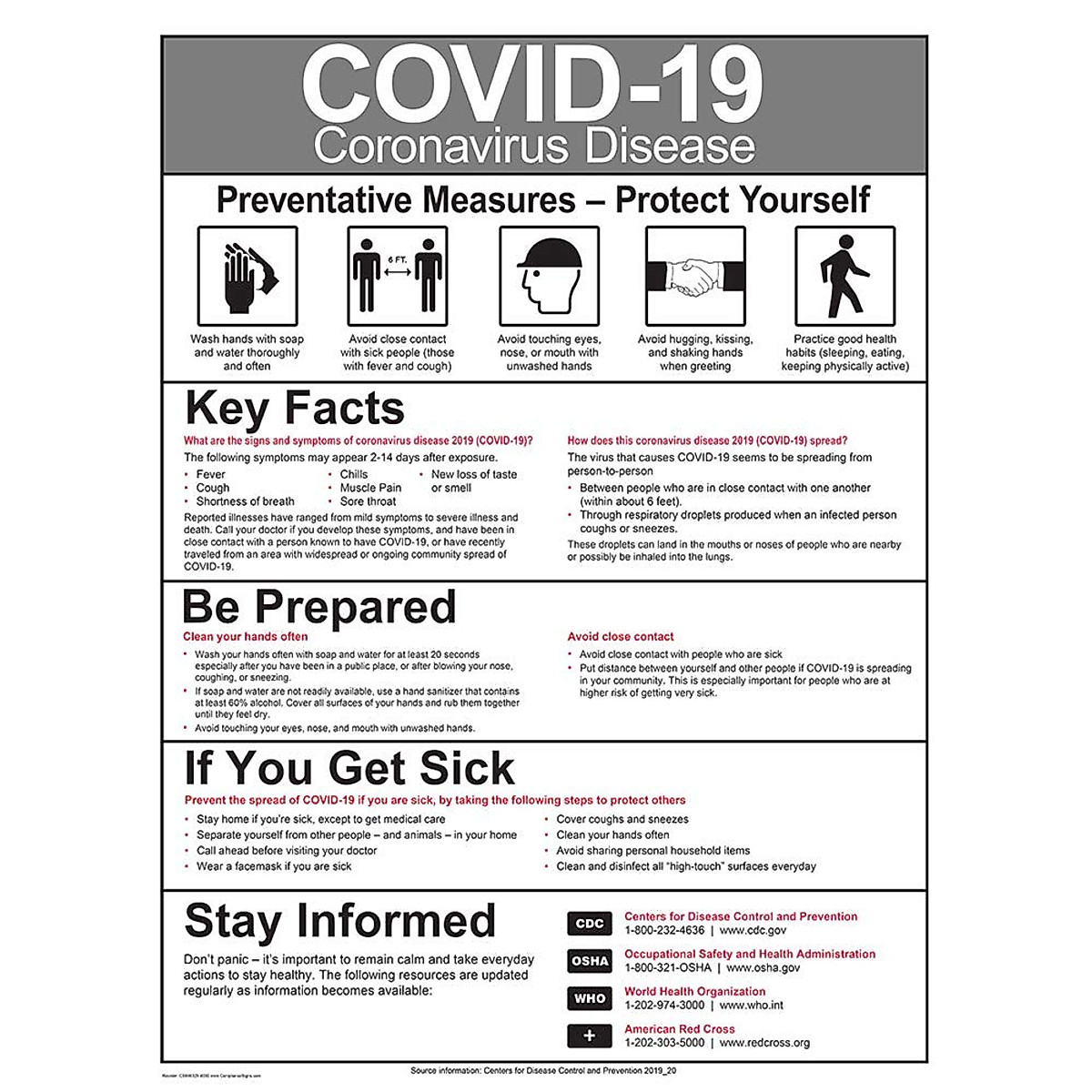 ComplianceSigns.com Covid-19 Disease Preventative Measures - Protect Yourself Poster, 22x17 inch Plastic