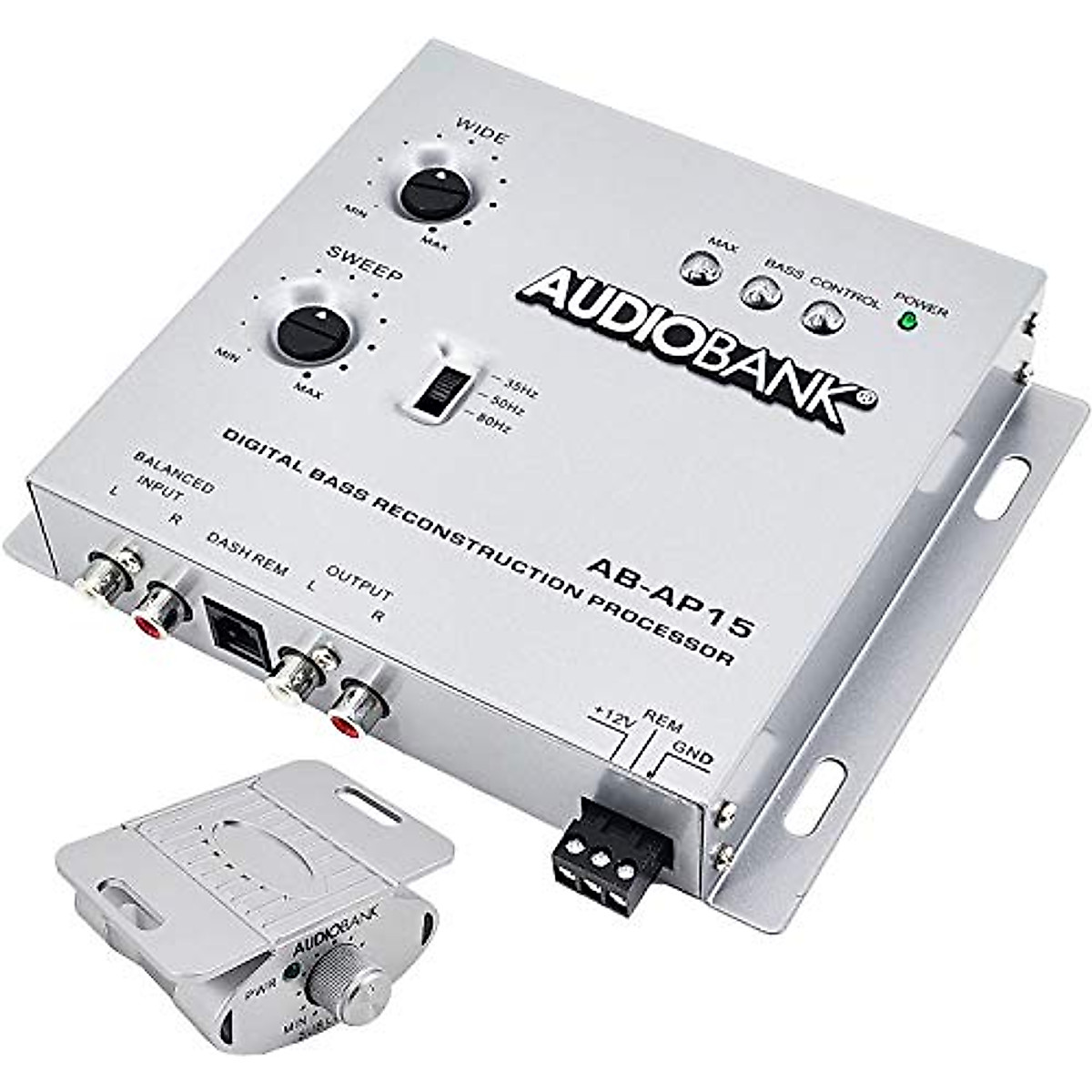 Audiobank 1/2 Din Car Audio Digital Bass Processor, Sound Restoration & Crossover for Car Subwoofer with Bass Knob/Input Level: 15V RMS & Output Level: 13.5V Peak