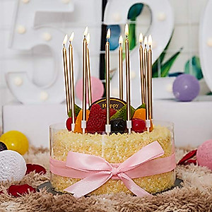 24 Count Metallic Birthday Candles Slow Burning Happy Birthday Cake Candles Long Thin Cake Cupcake Candle in Holders for Lucky Party, Wedding Party, Birthday Party Congregation (Champagne Gold)