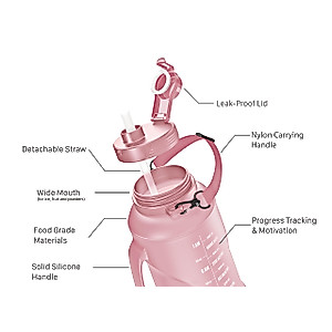 Collapsible Water Bottle for Traveling, Workout or Hiking 64oz Gen 2.0 - Motivational Water Bottle with Time Markings - Half Gallon / 2 L Capacity - BPA Free & Dishwasher Safe (Fruity Pink + Filter)