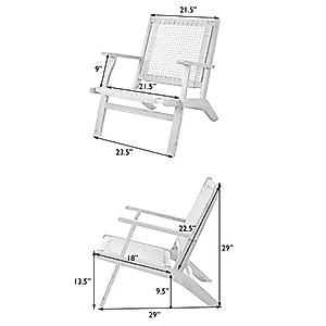 Patio Sense 63635 Vega Natural Stain Outdoor Chair Acacia Wood Construction Woven Web Seat Mid Century Design Comfortable Reclining Armchair Patio Lawn Garden Backyard Deck - Gray Cording