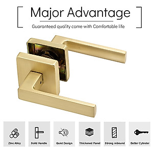 Linkaa Passage Door Handles Door Lever Gold Stain Brass for Hall or Closet, Keyless Door Lock, Square Shape Interior Door Handle. (1, Passage (No Lock))
