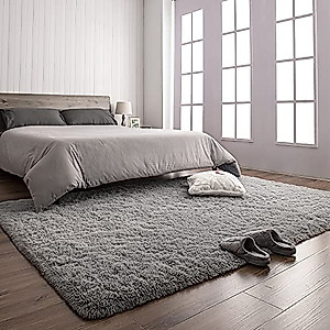 Guucha Premium Fluffy Area Rug, 5x7 Feet Soft and Fuzzy Shag Rugs for Boys Girls, Cozy Carpet for Bedroom Living Room Nursery with Strong Backing, Grey