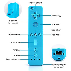 Poulep Gesture Controller and Nunchuck Joystick with Silicone Case for Wii Wii U Console (black + light blue)