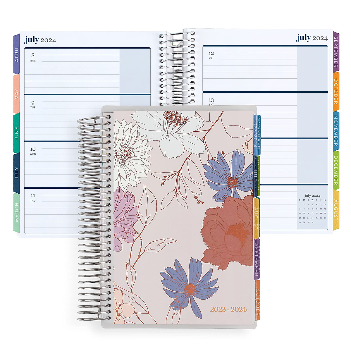 A5 Platinum Spiral Coiled Life Planner (July 2023 - June 2024) - 2023 Layers Colorful Classic Cover + Wildflowers Interior Pages. Horizontal Weekly & Monthly Agenda By Erin Condren