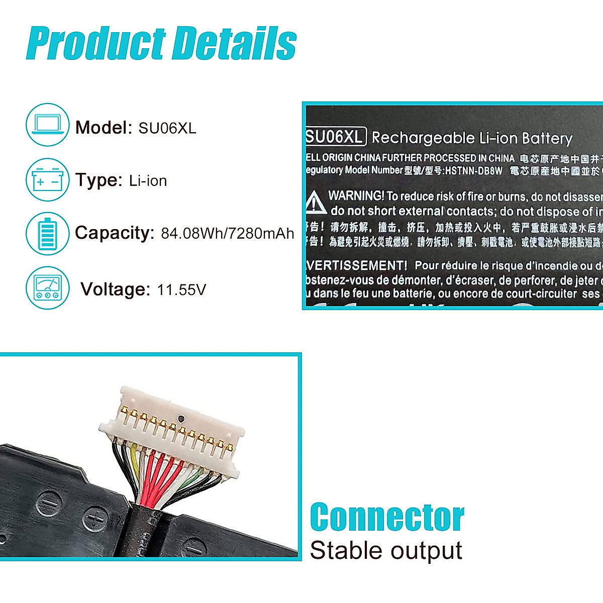 SU06XL Battery for HP Spectre X360 15-DF000 15T-DF000 15-DF0XXX 15-DF1XXX 15T-DF100 DF0013DX DF0033DX DF0043DX DF1033DX DF1043DX Series HSTNN-DB8W L29048-271 L29184-005 SU06084XL 11.55V 84.08Wh
