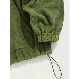 ZAFUL Men's Fluffy Polar Fleece Sweatshirt NEW YORK Embroidery Colorblock Half Zip Unisex Hoodie Deep Green M