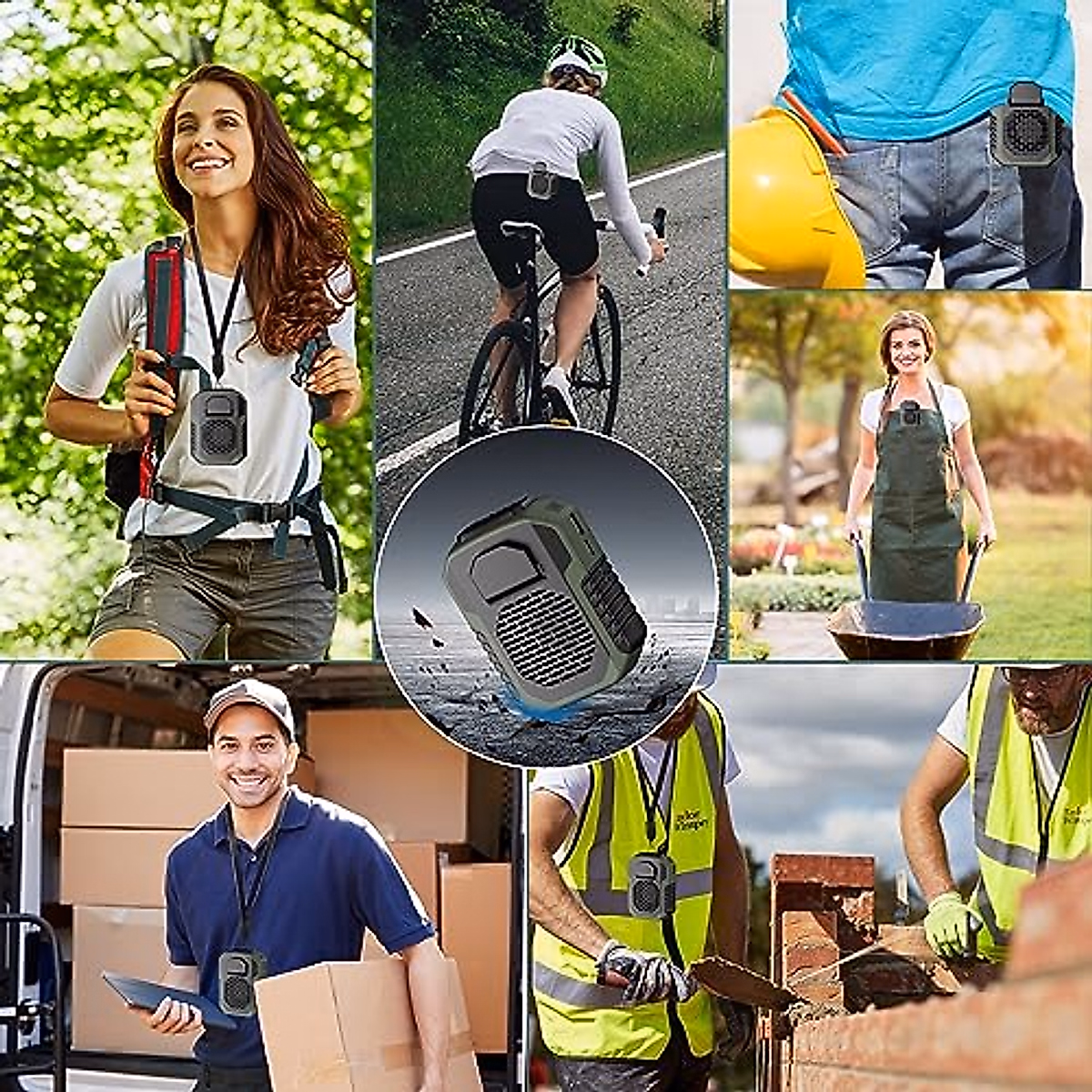 Drosica Portable Waist Fan NecklaceFan, 6000mAh Mini Cooling Belt Fan, 6000RPM Strong Airflow, 3 Speeds, Rechargeable belt clip fan with USB port for Outdoor Works, Farm, Hiking, Camping (Green)