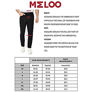 MELOO Men's Golf Dress Pants - Stretch Slim Fit Slacks Water Resistant Work Casual Trousers Pockets Black Size M