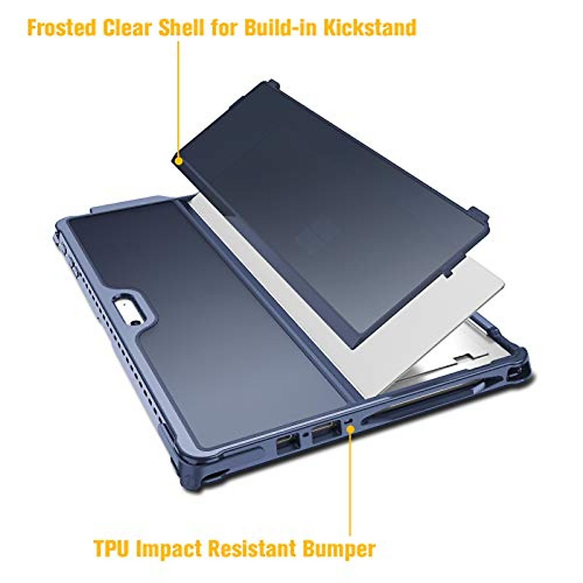 Fintie Hard Case for Microsoft Surface Pro 7 Plus, Surface Pro 7/6/5/LTE, Shockproof Folio Protective Rugged Cover Compatible with Type Cover Keyboard + Original Kickstand (Frost Blue)