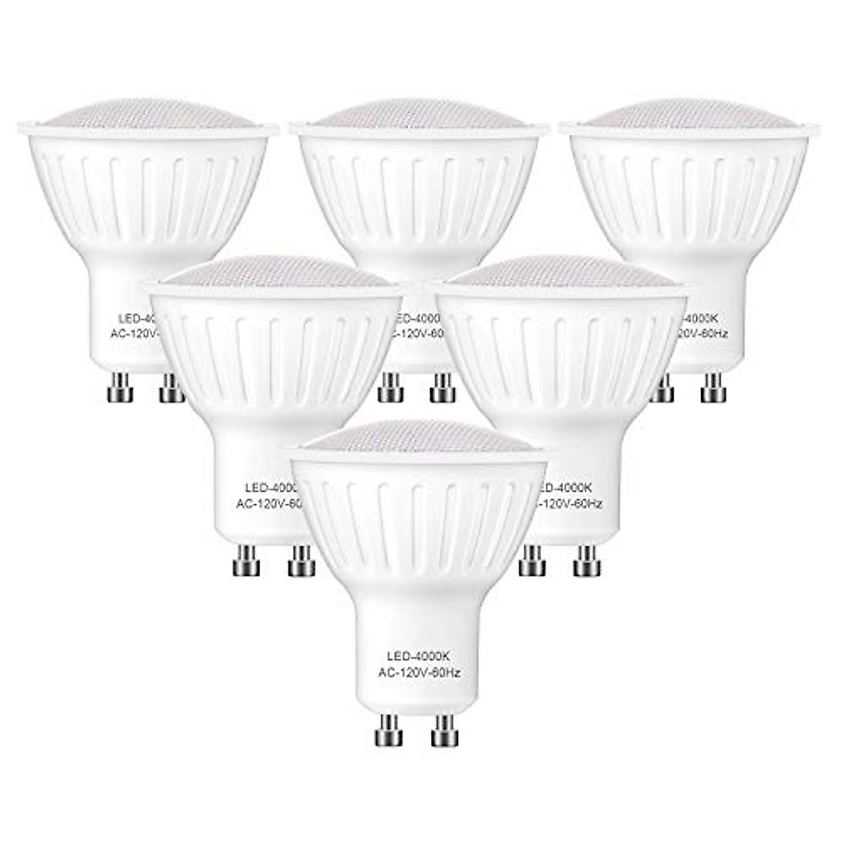 GU10 Led Dimmable Light Bulbs, 5W=50W, 4000K Natural White GU10 Base 120° Beam Angle Spotlight for Accent Recessed Track Lighting, Pack of 6