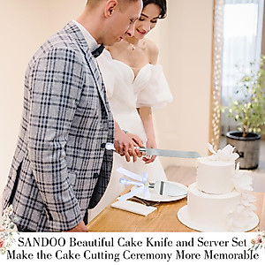 SANDOO Rustic Wedding Cake Knife and Server Set with Pearl Bowknot Decor - Cake Cutting Set for Wedding,Wedding Knife Set for Bride And Groom, Knife and Cake Server Set Cake Cutter for Wedding