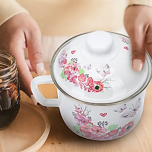 Hemoton 1Pc Enamel Soup Bowl Vintage Enameled Basin Retro Enameled Instant Noodles Bowl Lard Pot with Lid Large Salad Serving Bowl Ramen Basin