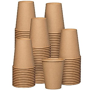 Comfy Package [12 oz. - 100 Count Kraft Disposable Paper Cups, Hot Coffee Cups Brown Unbleached - Eco-Friendly Cups