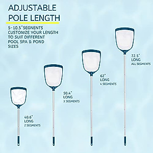POOLWHALE Upgrades Swimming Pool Telescopic Leaf Net Skimmer Rake with Adjustable Aluminum Pole and Nylon Medium Fine Mesh for Cleaning Swimming Pools, Hot Tubs, Spas and Fountains