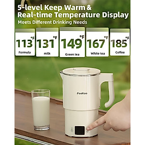 FeeKaa Travel Electric Kettle, Portable Foldable Kettle, 304 Stainless Steel, Small Electric Kettle for Boiling Water with Temperature Control, Tea Kettle for Coffee & Tea, Home & Outdoor, 600ml 600W