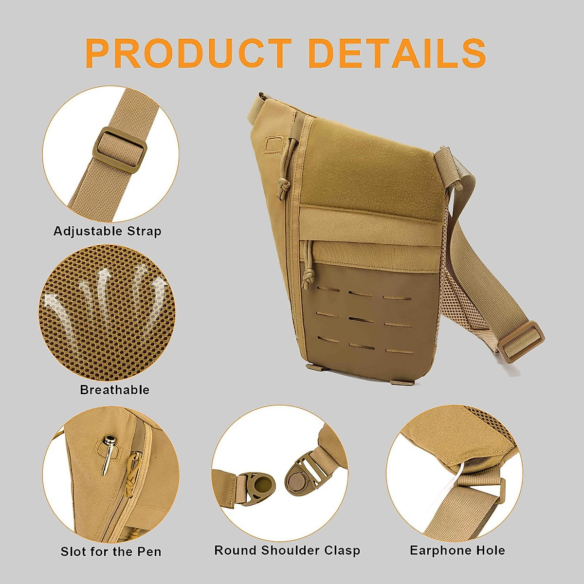 WCALULEG Crossbody Sling Bag, Conceal Carry Gun Bag and military keychain