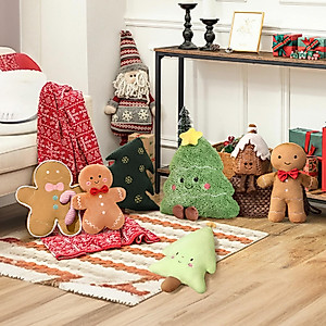 Yefound Gingerbread Plush Stuffed Pillow, Christmas Gingerbread Man Pillow, Gingerbread Man Plush Decor Pillow for Holiday Christmas Tree Gifts, 13.8in, Brown
