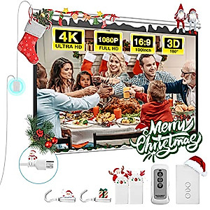 Powerextra 100 Inch Motorized Projector Screen with Wireless Remote Control 16:9 4K HD Wall/Ceiling Mounted Electric Movie Screen for Home Theater Presentation Education Outdoor Indoor