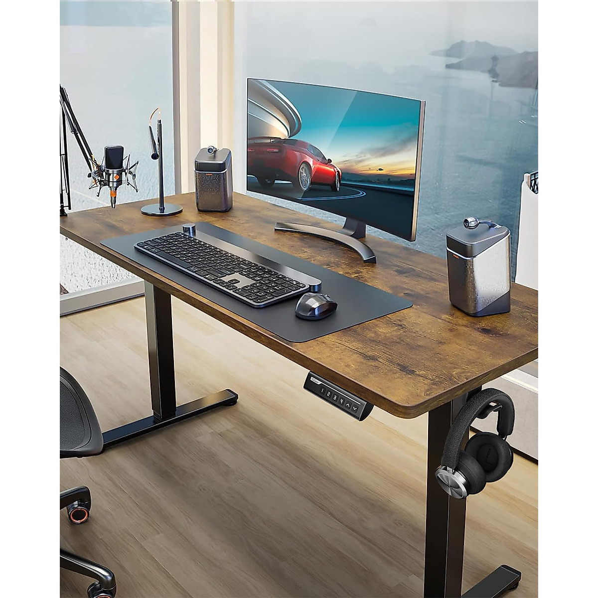 ErGear Height Adjustable Electric Standing Desk, 55 x 28 Inches Sit Stand up Desk, Memory Computer Home Office Desk (Vintage Brown)