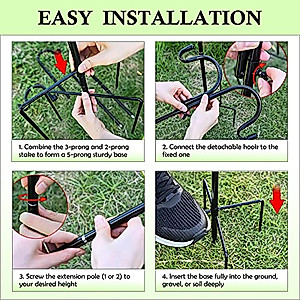 KENNEDICH Double Shepherds Hooks 2 Pack Bird Feeder Holder 63"/47"/32" Adjustable, Heavy Duty Outdoor Hummingbird Feeder Stand Pole Shepherd Hooks for Hanging Plant Baskets,Lanterns,Wedding Decor