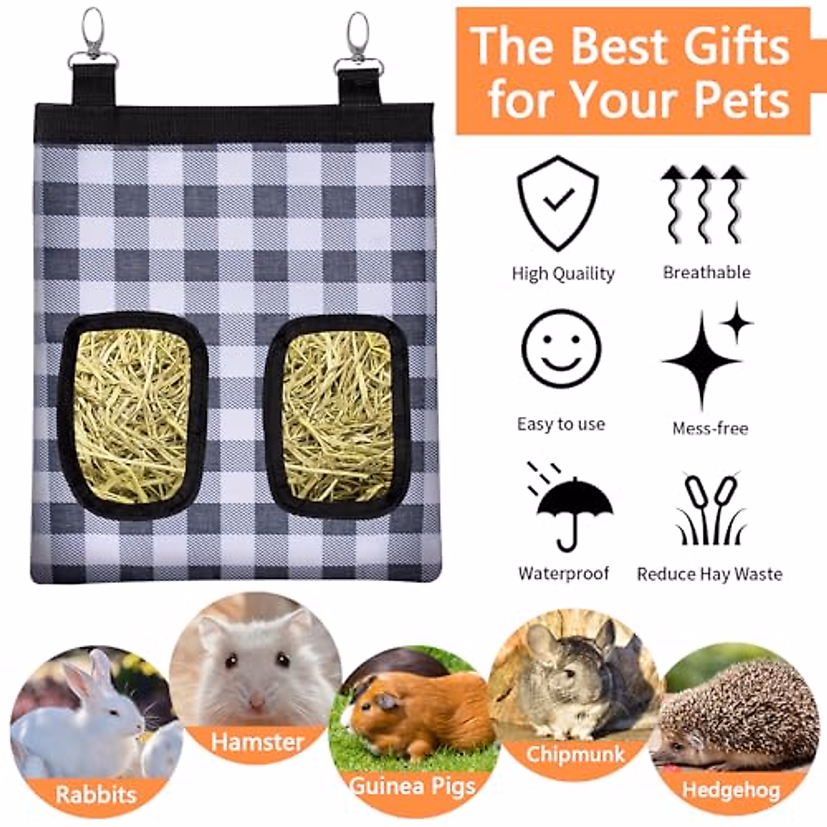 Xylitic Rabbit Hay Feeder Bag, 2 Holes Guinea Pig Hay Feeder, 600D Oxford Cloth Fabric Hay Bag for Rabbits, Hanging Bunny Hay Feeders, Large Capacity Rabbit Hay Bag for Guinea Pigs Chinchillas