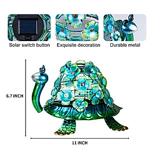 VCUTEKA Solar Light Outdoor Waterproof - Metal Turtle Floral Solar LED Lights Garden Figurine Light for Patio Lawn Yard Decor, Ideal Gift