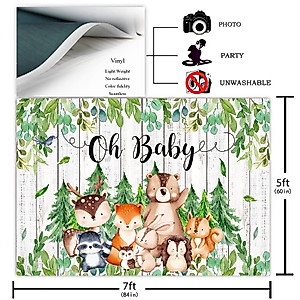 Avezano Oh Baby Backdrop Forest Safari Jungle Animals Boys Girls Baby Shower Party Decorations Cartoon Bear Deer Woodland Baby Shower Photography Background (7x5ft)