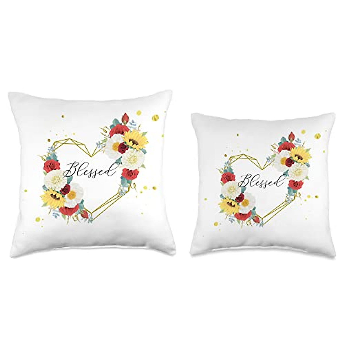 Pioneer Country Farm For Woman Pioneer Country Farm Blessed Peony Sunflower Heart Wreath Throw Pillow, 18x18, Multicolor