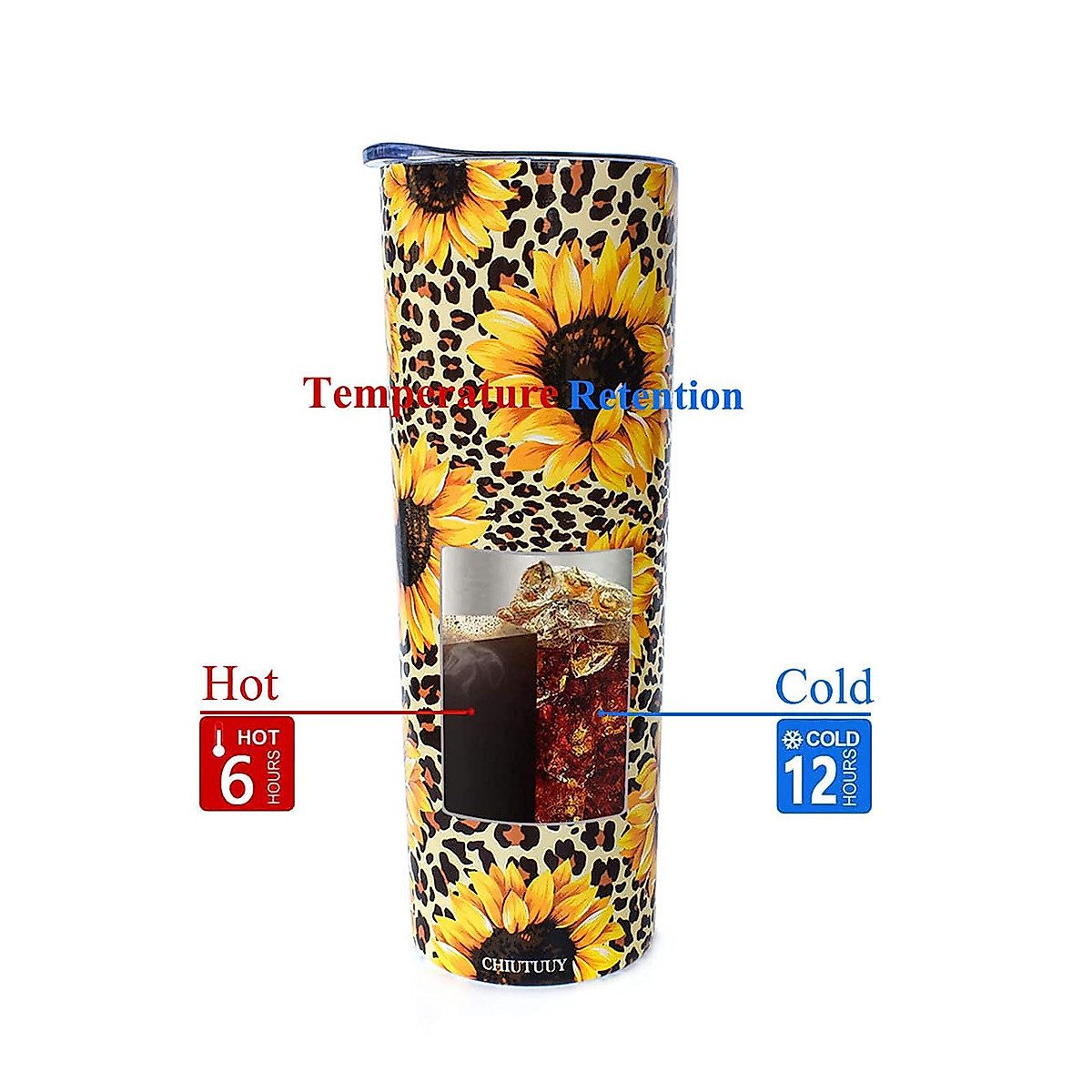 CHIUTUUY 20oz Skinny Tumbler with Lid and Straws, Stainless Steel Vacuum Insulated Double Wall Travel Tumbler Cups for Coffee, Tea, Beverages