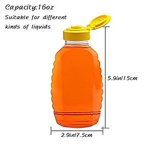 Qinsihwn 8 Pack 16oz Clear Plastic Honey Bottles,Refillable Food Grade Honey Container,Squeeze Honey Bottle With Leak Proof Flip-Top Caps for Storing and Dispensing
