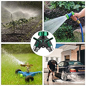 Garden Hose Splitter 2 Way - Heavy Duty Metal Water Hose Splitter with Long Handle Shut Off Valves 3/4 Inch Double Y Connector Faucet Splitter for Gardening Hoses 3 Rubber Washers