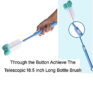 2 Pack Long Bottle Cleaning Brush for Long and Narrow Neck Beer, Wine, Kombucha, Baby Bottles,Nalgene, Pitcher, Carafe, Glass Jars, Brewing Bottle Cleaner,Easy to Clean Corner,18.5 inch Adjustable