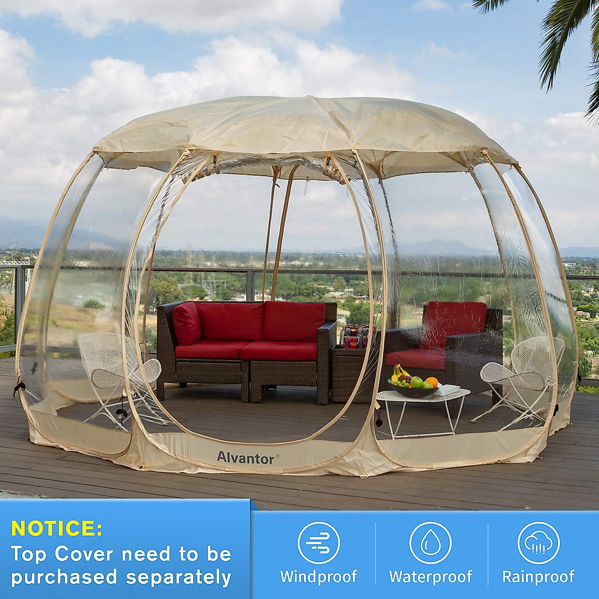 Alvantor Halloween Pop Up Bubble Clear Tent - 15’ x 15’ Instant Igloo Tent - 12-15 Person Screen House for Patios - Large Oversize Weather Proof - Cold Protection Camping Tent - Beige