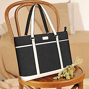 MOSISO Laptop Tote Bag, 15.6 inch Laptop Bag for Women Men, 16 inch Business Office Work Travel Shoulder Computer Bag with Front 3 Hidden Pockets & PU Bottom & Earphone Hole, Black